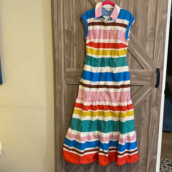 Boden | Dresses | Boden Rainbow Striped Maxi Long Dress Buttondown ...